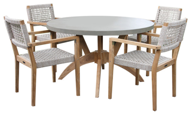 4 Person Round Teak and Composite Dining Table With Stacking Rope ...
