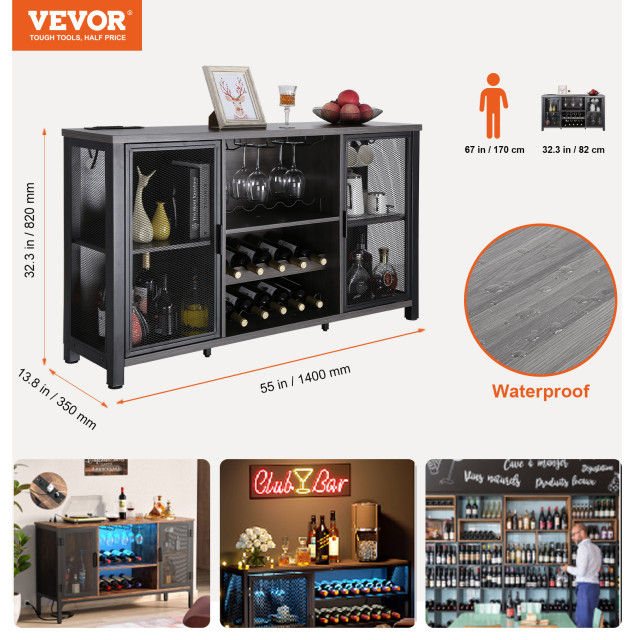 VEVOR Industrial Bar Cabinet Wine Bar Table With Wine Rack for Liquor ...
