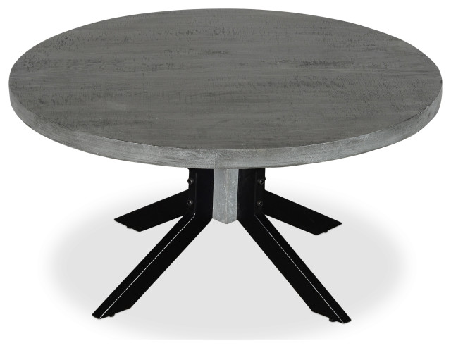 ROOT Grey Mango Wood Round Coffee Table - Industrial - Coffee Tables ...