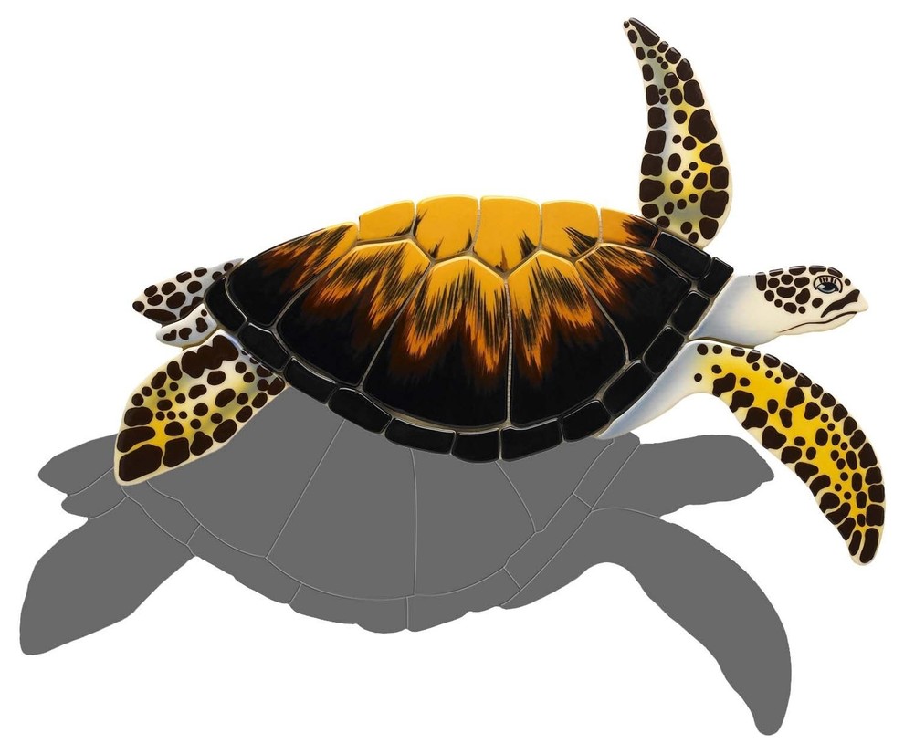 Loggerhead Turtle Ceramic Swimming Pool Mosaic, 18"x19" with shadow ...