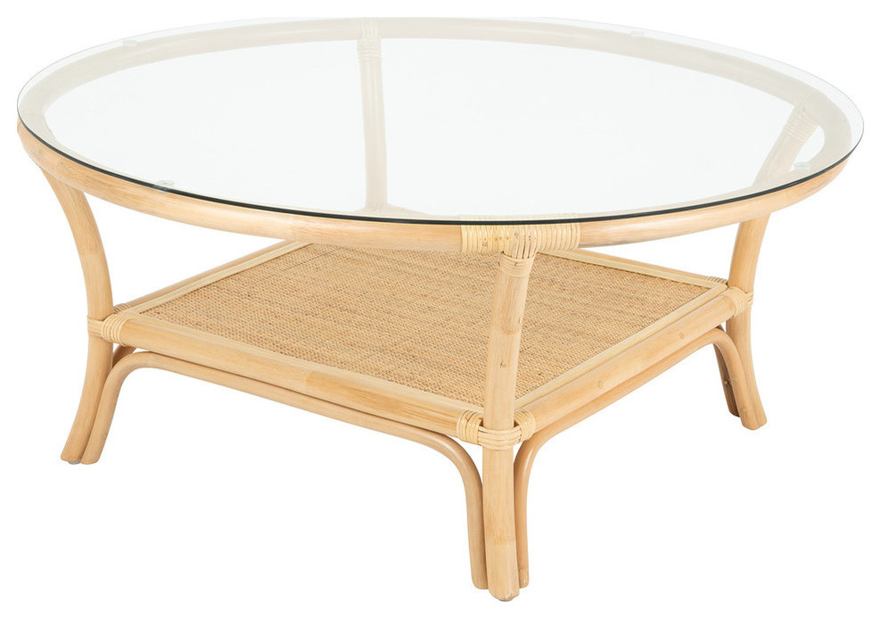 Visayas Rattan Coffee Table with Glass Top, Natural - Tropical - Coffee ...