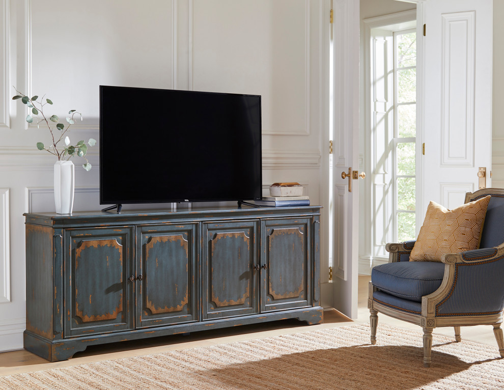 80" Heirloom TV Console Wood Accent Cabinet Fully Assemble Blue ...
