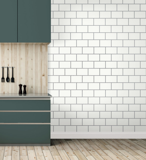 Metro Silver Tile Wallpaper, Bolt - Contemporary - Wallpaper - by ...
