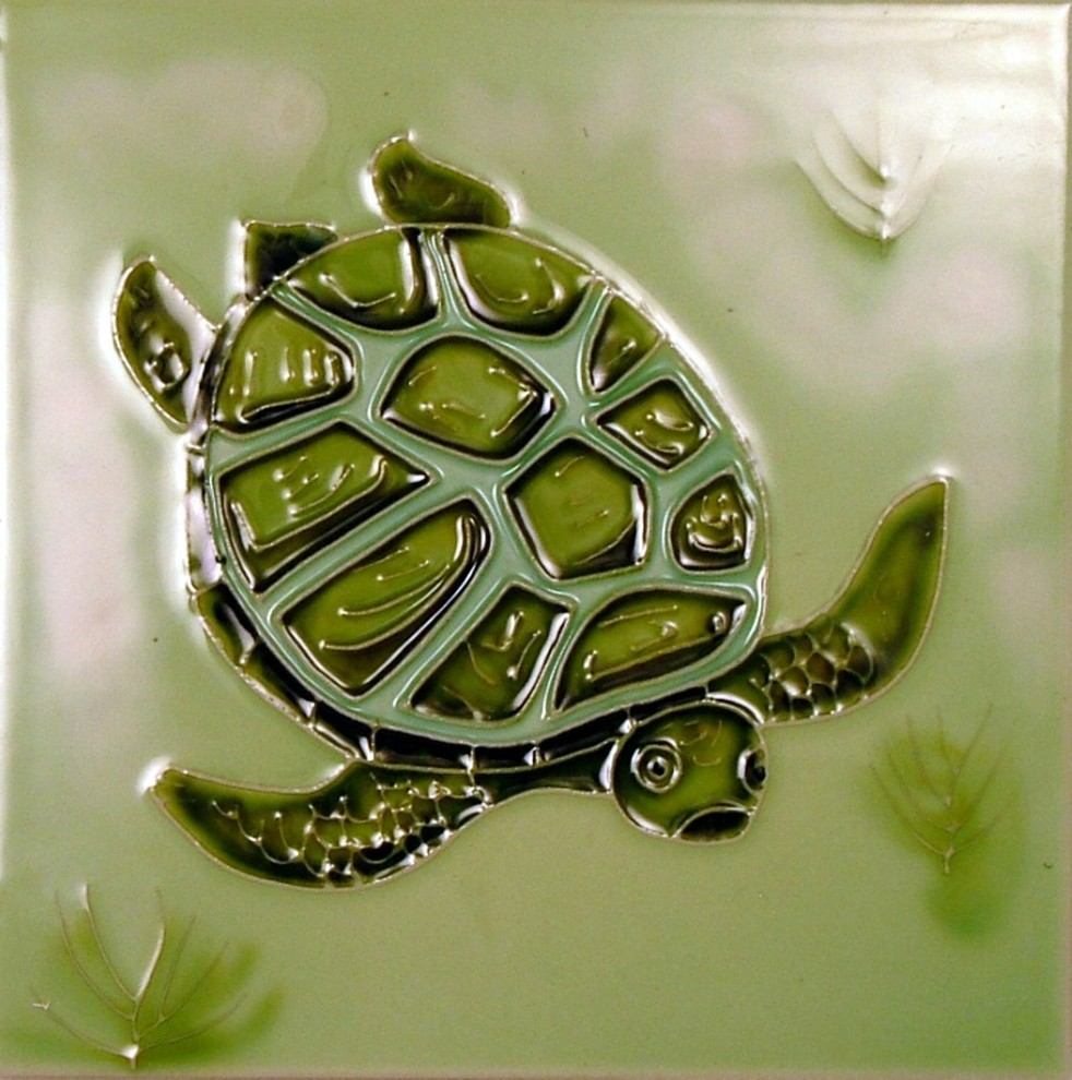 Tropical Green Sea Turtle Swimming 6 x 6 Inch Square Ceramic Tile ...