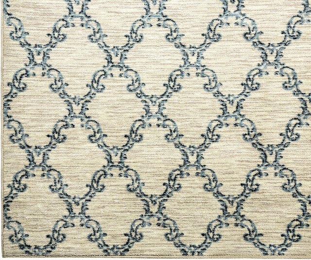 Acanthus Patterned Nylon Area Rug With Latex Backing, Small, Blue and ...