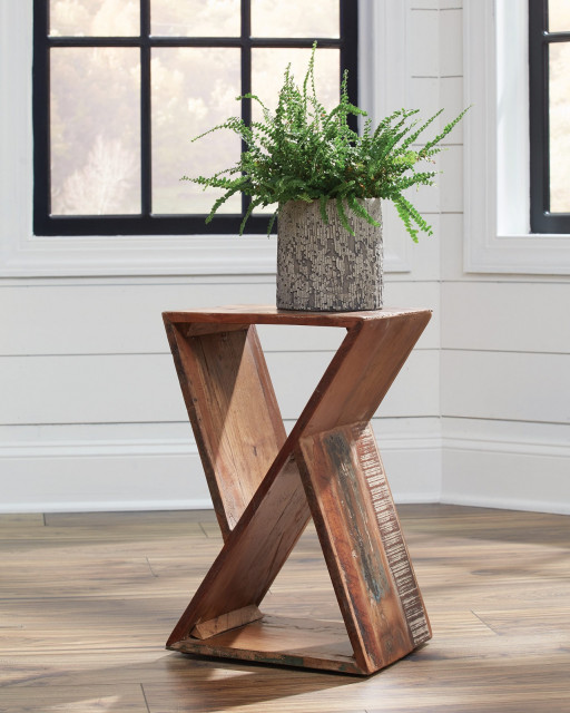 Wooden Geometric Accent Table, Natural - Farmhouse - Side Tables And ...