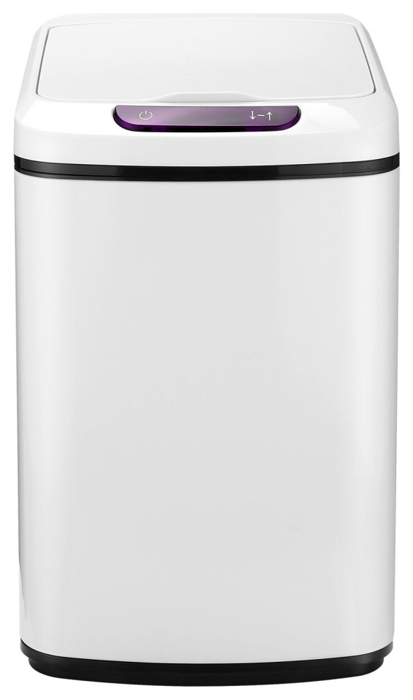 9-Liter / 2.3-Gallon Trash Can With Sensor Lid, White - Traditional ...