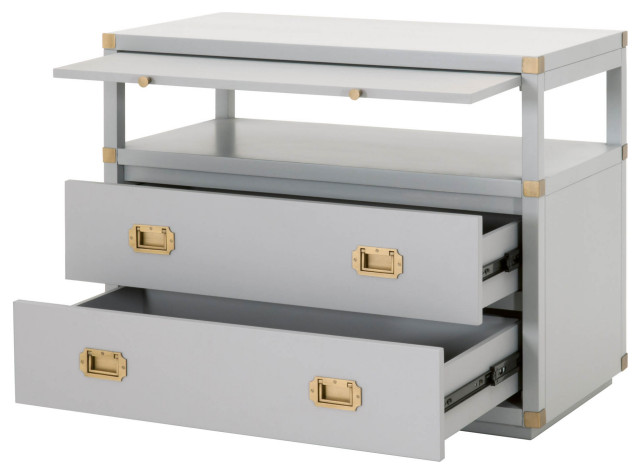 Wooden Frame Nightstand with 2 Drawers and 1 Pull Out Tray, Gray and ...