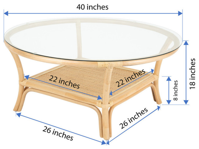 Visayas Rattan Coffee Table with Glass Top, Natural - Tropical - Coffee ...