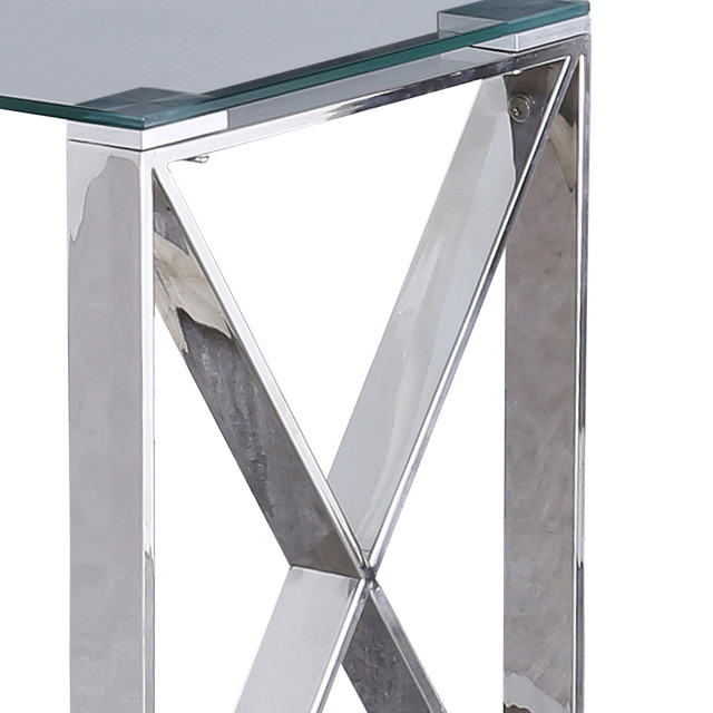 22" Metal X Frame Glass Top Side Table, Silver - Contemporary - Side ...