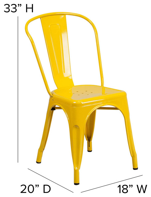 Set of 4 Yellow Stackable Metal Chairs with Ergonomic Curved Back ...