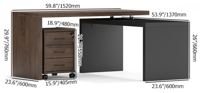 Swivel Desk With Movable File Cabinet Black/Walnut L-Shaped Rotating ...