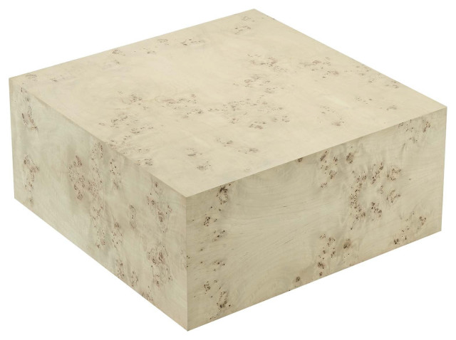 36" Cube Coffee Table, Square Burl Wood Cocktail Table - Transitional ...