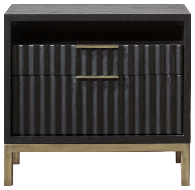 Genovese two drawer Nightstand - Black and Gold - Contemporary ...
