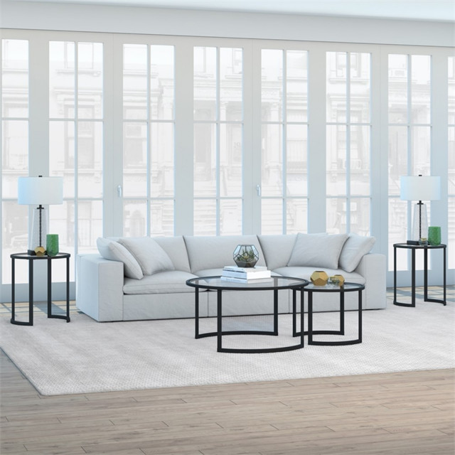 Maklaine Contemporary Metal Double Circular Side Table in Black and ...