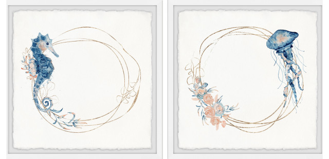 Oceanic Wildlife Diptych, 2-Piece Set, 32x32 - Beach Style - Prints And ...