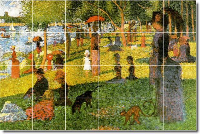 Georges Seurat Waterfront Painting Ceramic Tile Mural #205, 72" Wide x ...
