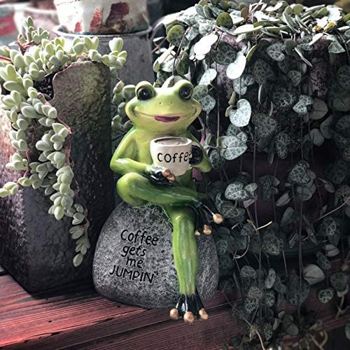 Frog Sitting on Stone Statue Drinking Coffee - Rustic - Garden Statues ...