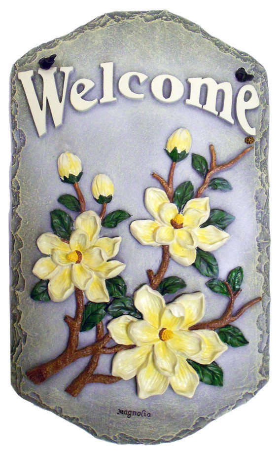 Welcome Sign, "Magnolia" Porch Decor, Resin Slate Plaque, Ready To Hang ...