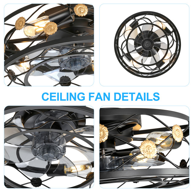 18" Caged Ceiling Fans With Light Kit and Remote Control - Rustic ...