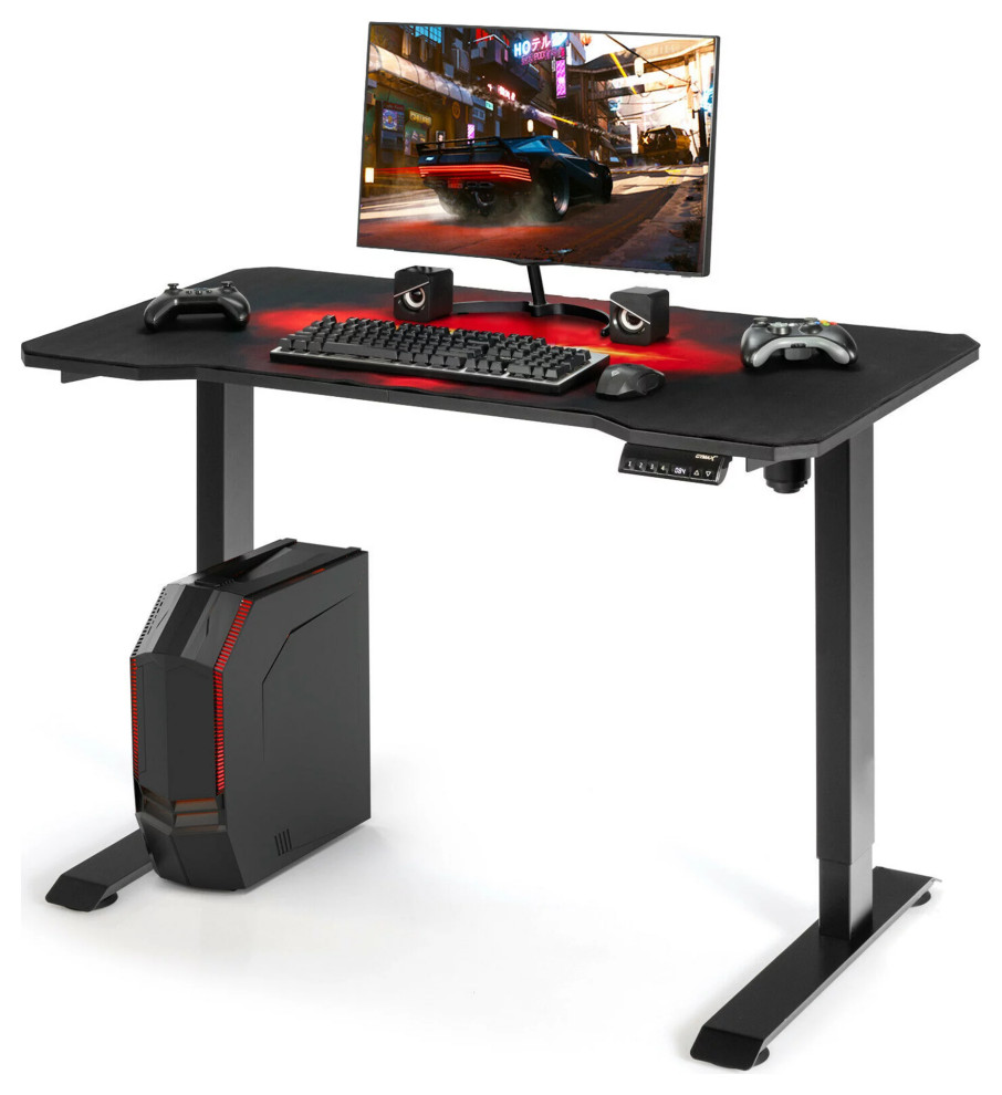 Electric Gaming Desk, Adjustable Carbon Fiber Top With Curved ...