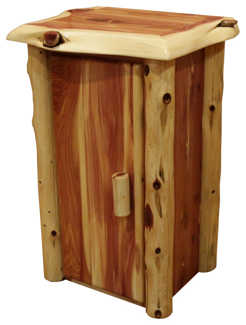 Red Cedar Log Nightstand with Door - Rustic - Nightstands And Bedside ...
