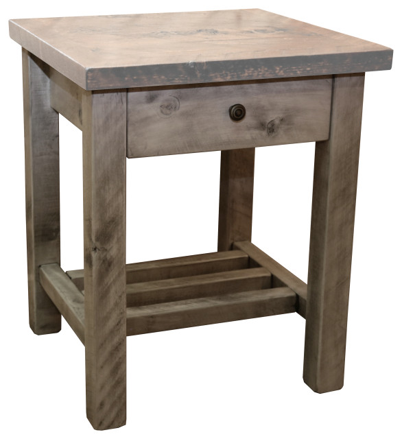 Rustic Barn Wood Style Timber Peg 1-Drawer End Table - Transitional ...