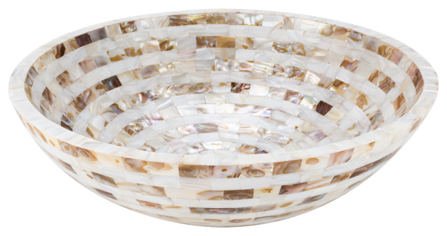 Mother of Pearl Seashell Vessel Sink Gold and White Cube Bands Inlay ...