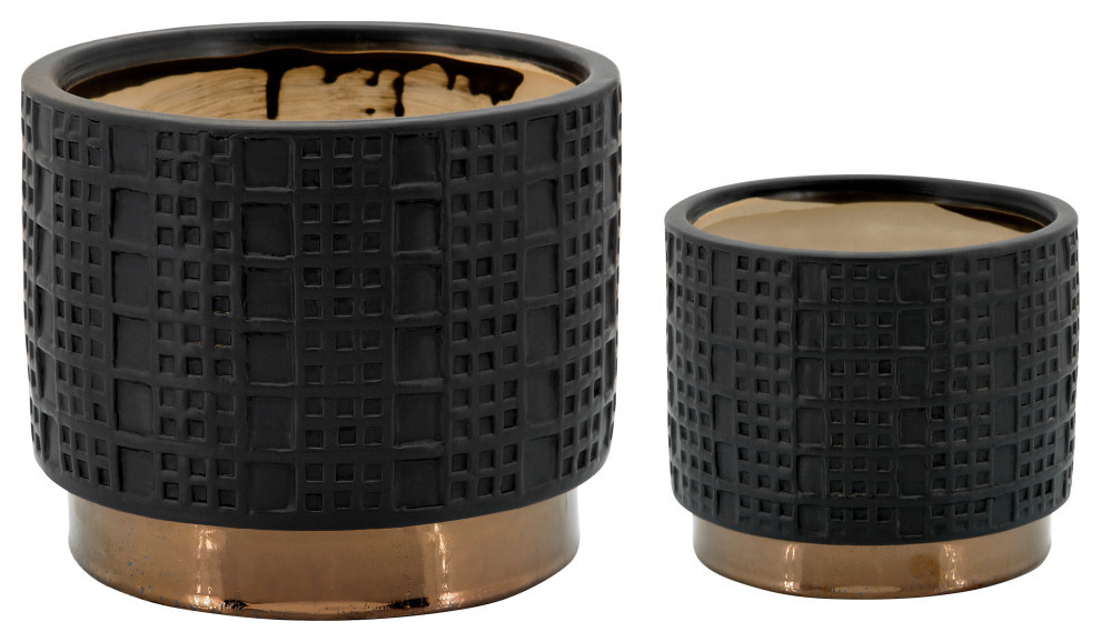 2-Piece Set Mesh Metallic Planters, Black - Contemporary - Indoor Pots ...