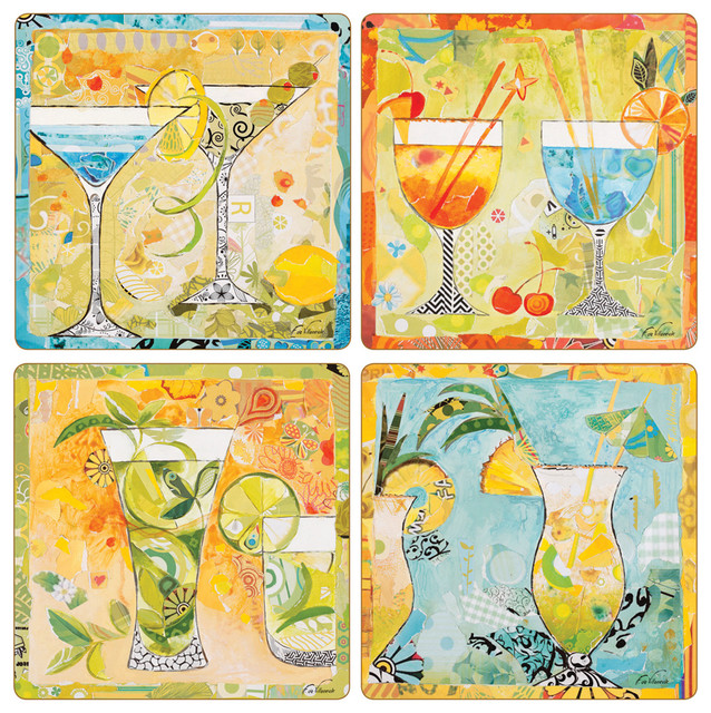 Cocktail Collage Stone Coasters, Set of 8, 4.5x1.38x1.38 - Eclectic ...