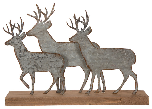 13.19" Galvanized Metal/Wooden Reindeer Table Decor - Modern - Holiday ...