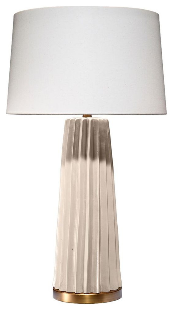 Elegant Tall Pleated Ribbed Ceramic Table Lamp 32 in Cream Beige ...