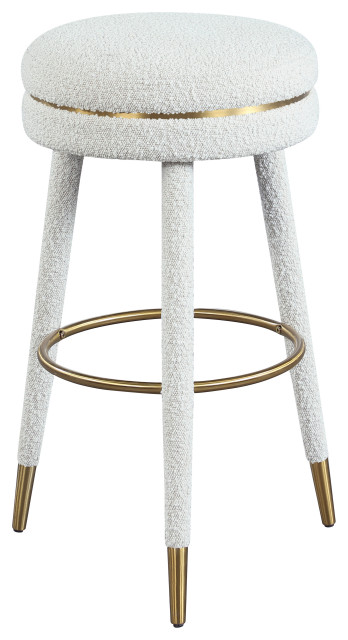 Coral Boucle Fabric Stool - Midcentury - Bar Stools And Counter Stools ...