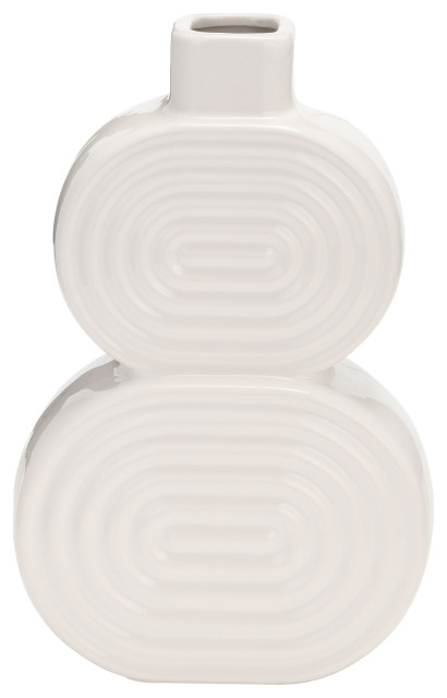 Ceramic 10" Stacked Circles Vase, White, 6x3x10 inches - Transitional ...