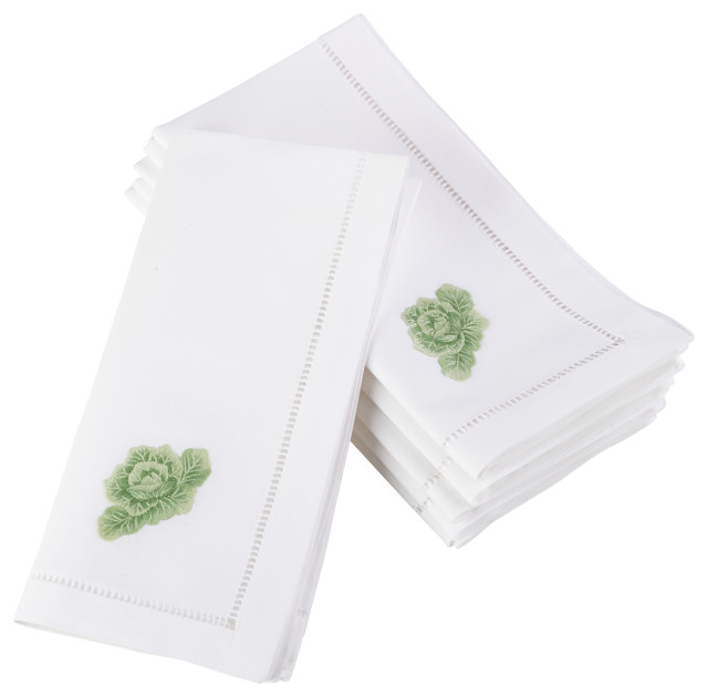 Embroidered Cabbage Design Hemstitched Border Cotton Napkin - Set of 6 ...