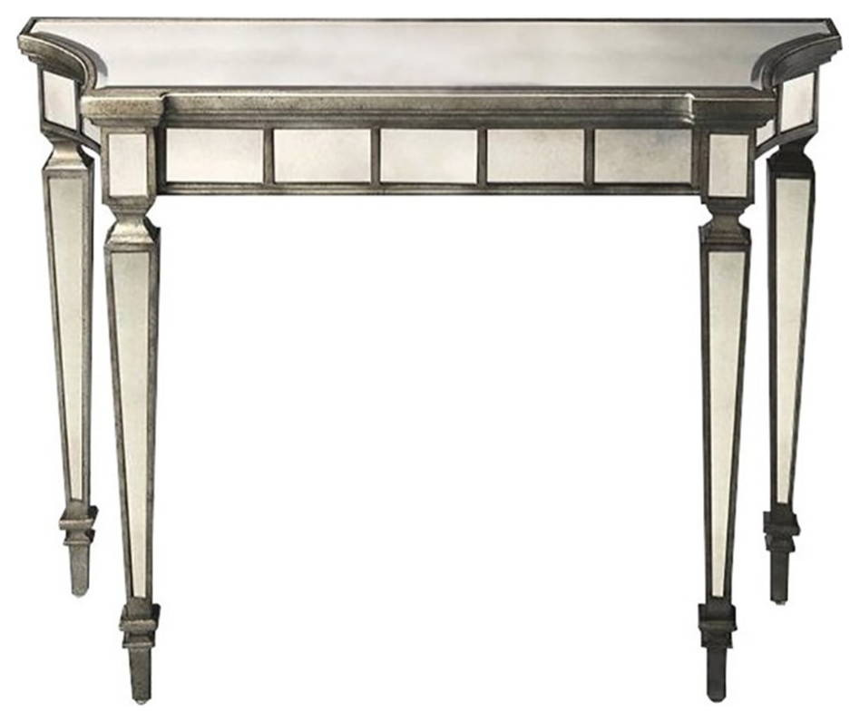 Beaumont Lane Modern Solid Wood Mirrored Console Table in Pewter ...