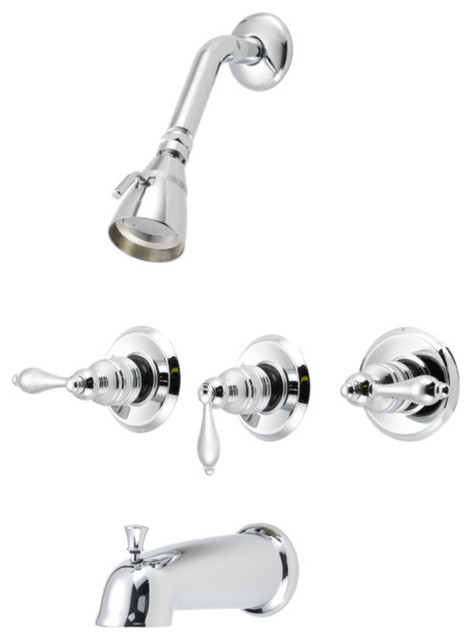 Banner Three Handle Tub & Shower Faucet, Chrome - Traditional - Tub And ...