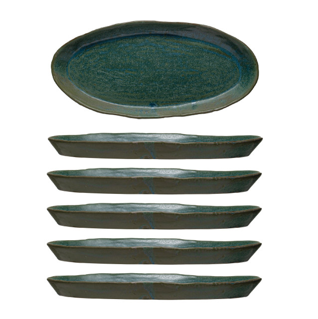 Stoneware Plate, Matte Green Reactive Glaze, Set of 6 - Contemporary ...