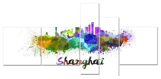 Shanghai Skyline, Multipanel Cityscape Canvas Artwork Print, 60"x32 ...