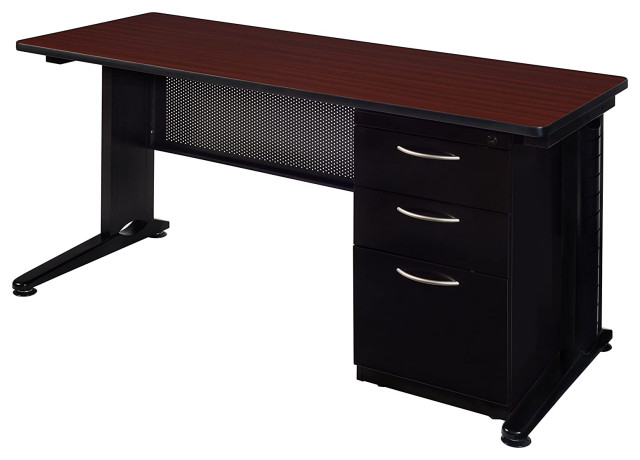 Transitional Desk, C Shaped Legs With Rectangular Top and 3 Drawers ...