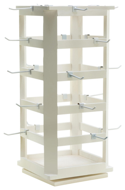 White 4 Sided Jewelry Wood Spinner with Hooks - Transitional - Jewelry ...