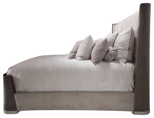 Aico Amini Roxbury Park E King Dual-Panel Platform Bed in Slate Velvet ...