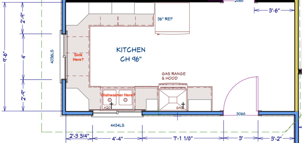 Sink and dishwasher location design
