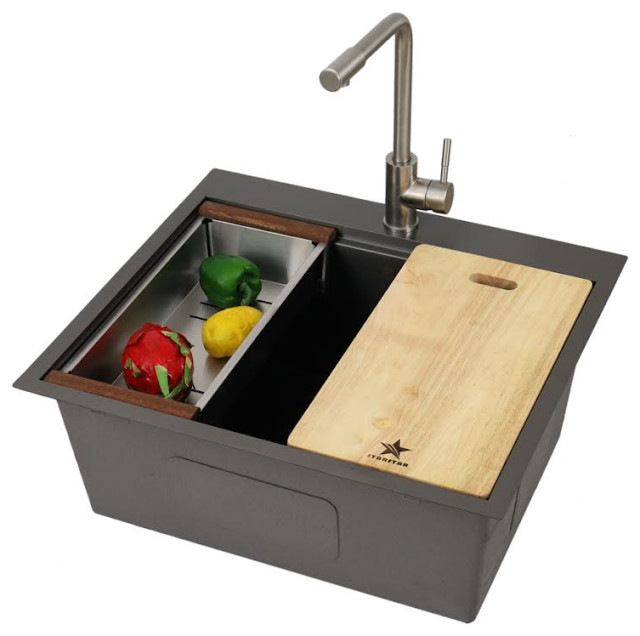 Workstation Top Mount/Drop-in Matte Stainless Steel Sink, 23x20x9 ...