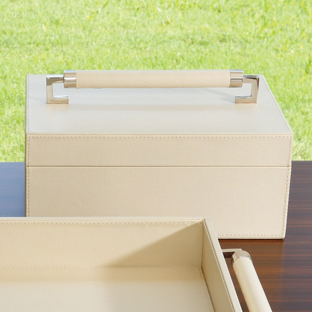 Wrapped Leather Handle Box, Ivory - Contemporary - Decorative Boxes ...