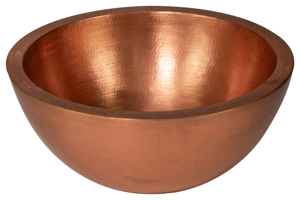 17" Round Vessel Double Wall Hammered Copper Bathroom Sink, 18 Gauge ...
