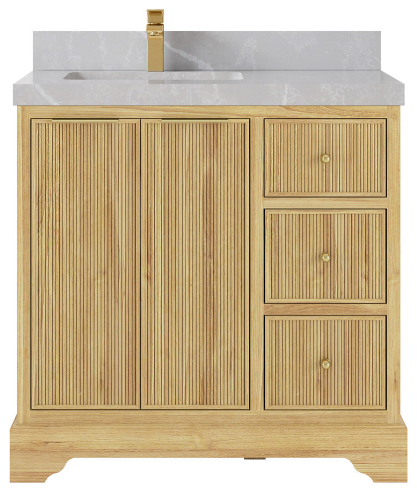 Austin 36 Left Offset Bath Vanity in Light Natural Teak 2" Pearl Gray ...