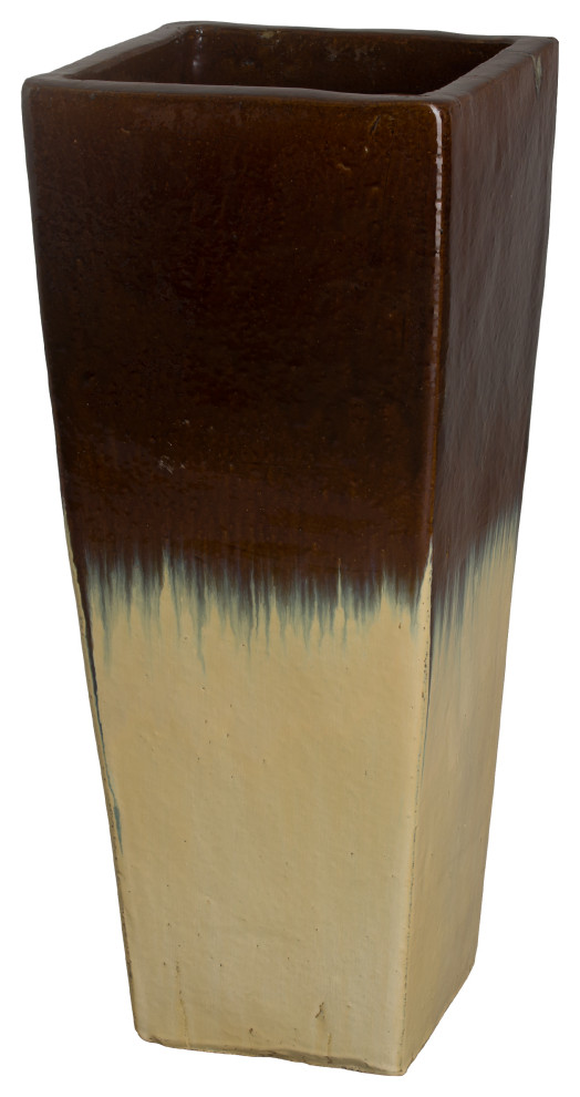 Square Tall Planter, Cream/Java Large 15x35 - Transitional - Outdoor ...