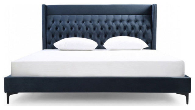 Morgan Blue Fabric Bed, King - Midcentury - Platform Beds - by Virgil ...
