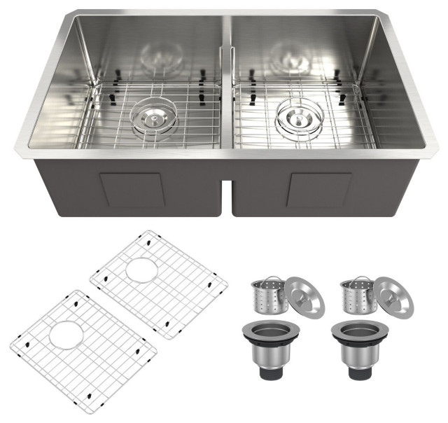 Stainless Steel Undermount Double Bowl Kitchen Sink with Accessories ...